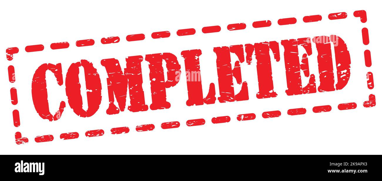 COMPLETED text written on red dash stamp sign Stock Photo - Alamy