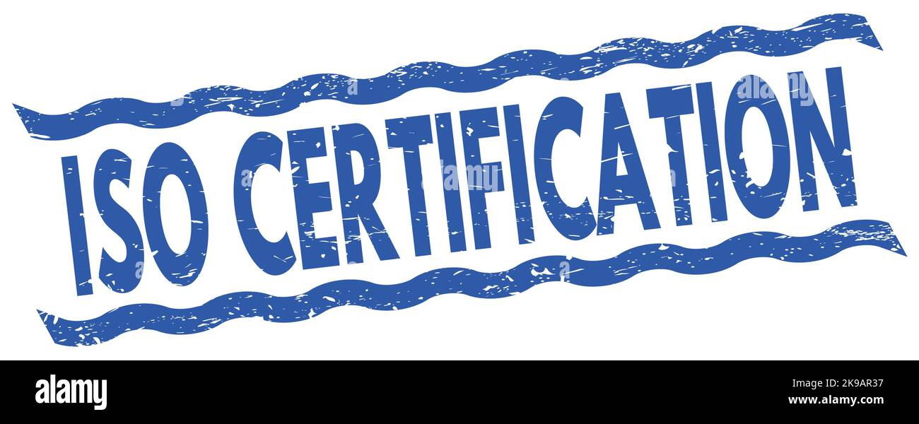 ISO CERTIFICATION text written on blue lines stamp sign Stock Photo - Alamy