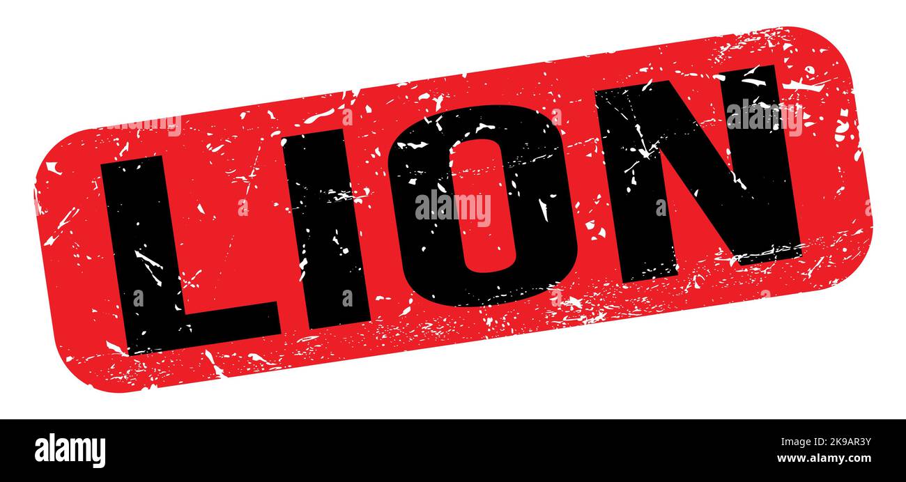 LION text written on red-black grungy stamp sign Stock Photo - Alamy