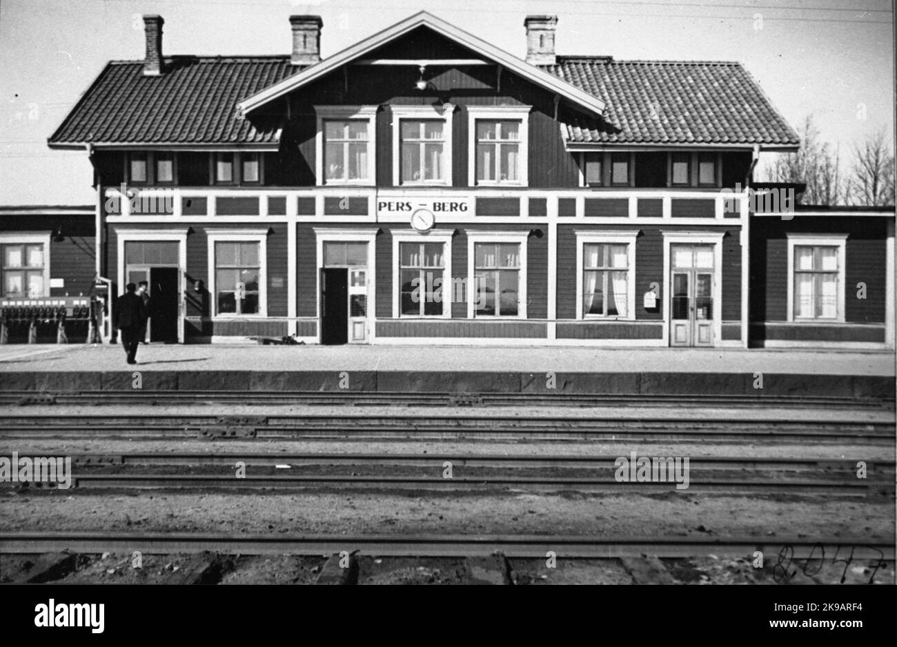 The station with name sign at the station Stock Photo - Alamy