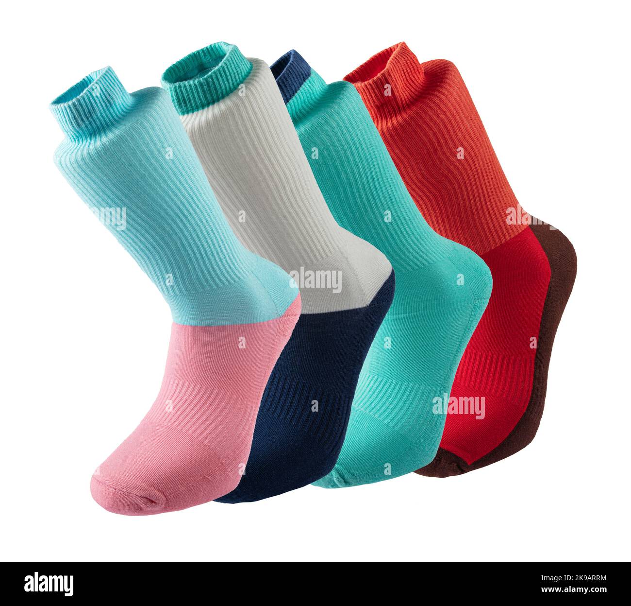 Multicolored socks set in different designs, Knitted knee high socks ...
