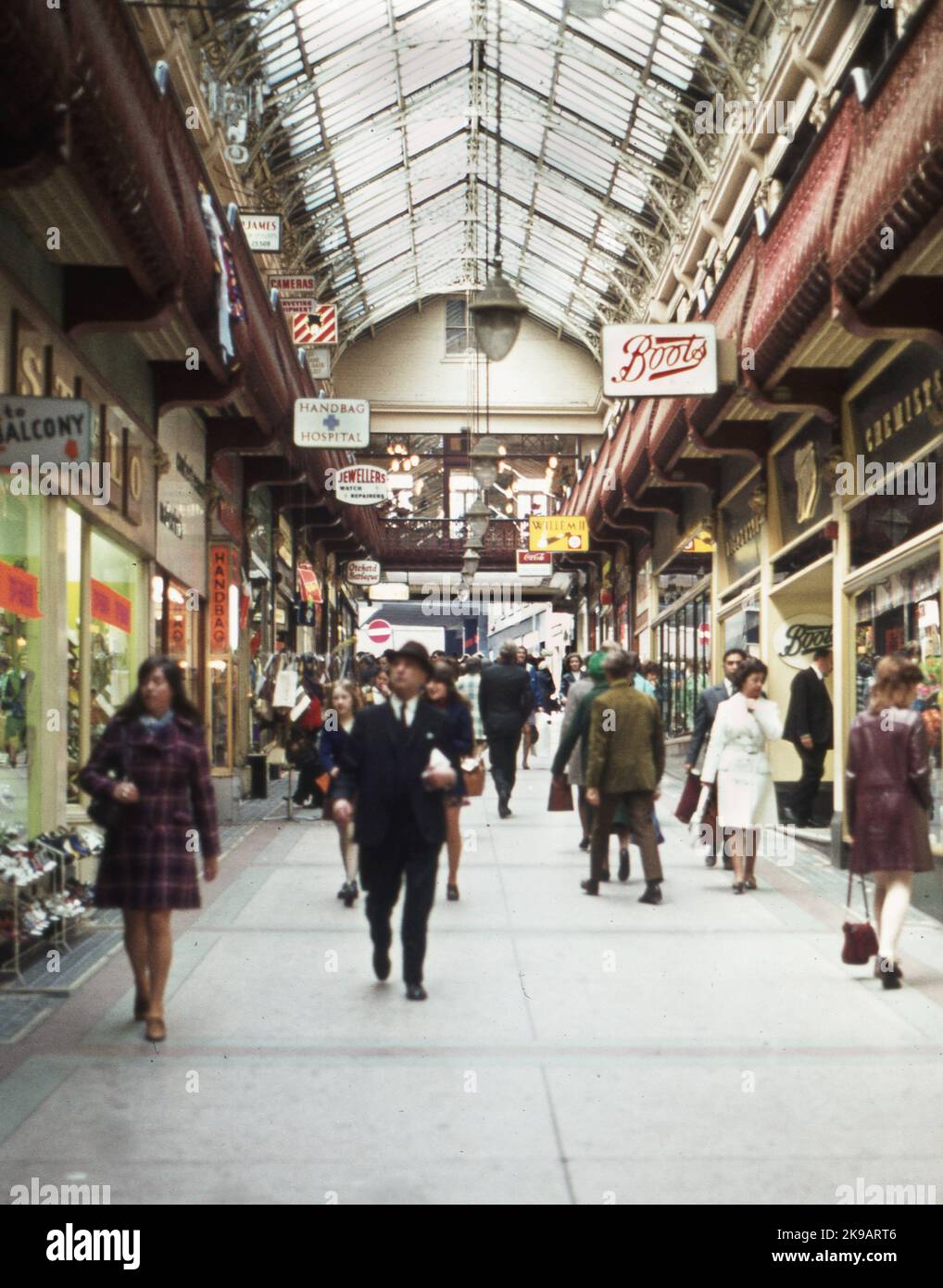 35mm Slide - Queens Arcade, Leeds, Boots, Handbag Hospital, Cigar Shop ...