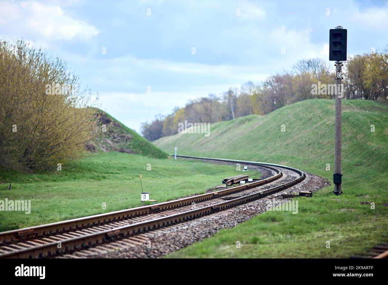 Selective focus railway lantern of semaphore railroad enable, allow ...