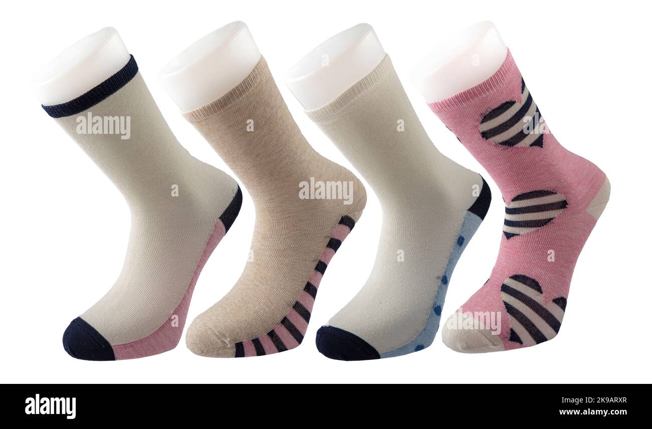 Multicolored socks set in different designs, Knitted knee high socks ...