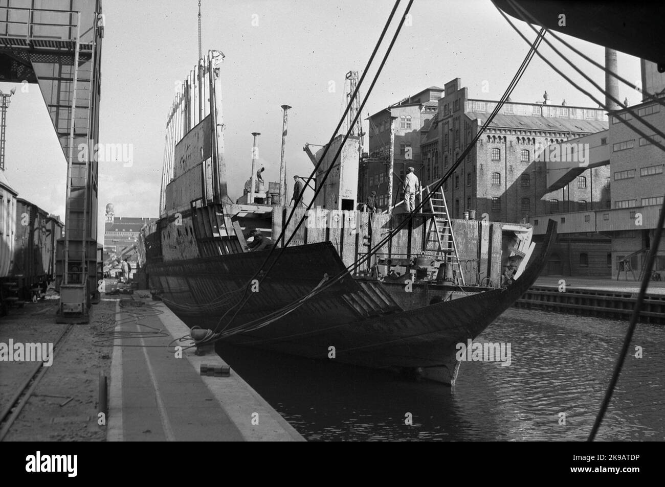 The icebreaker ferry strong during rebuilding on Kockum's shipyard in ...