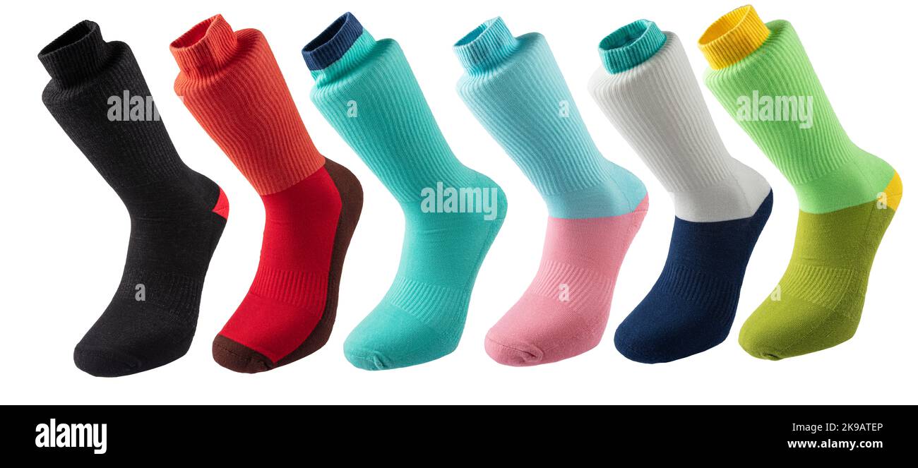 Multicolored socks set in different designs, Knitted knee high socks ...