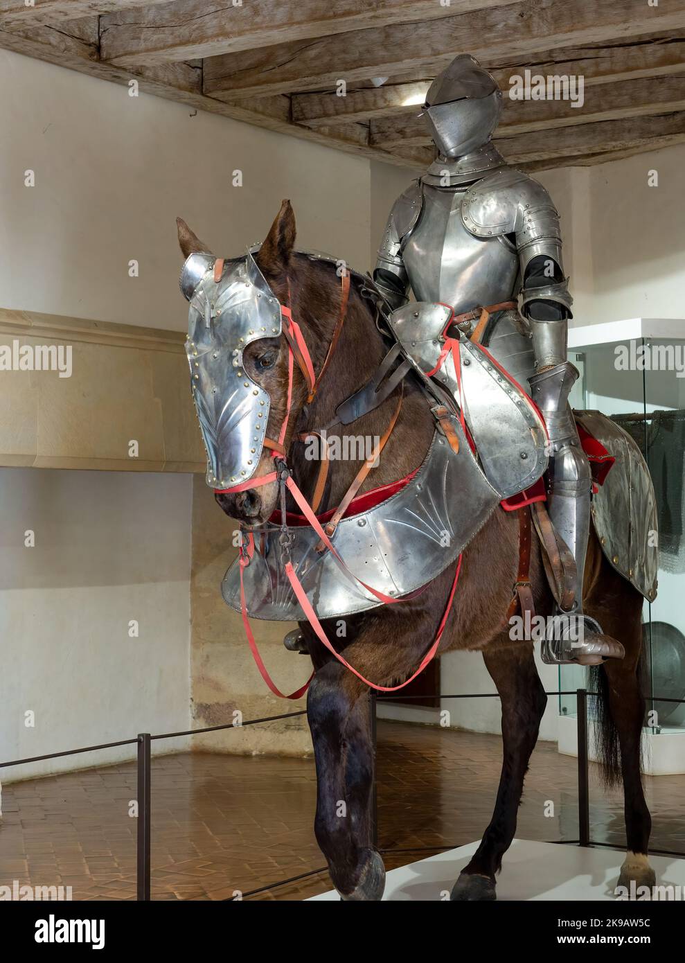 a model knight in armour on horseback at 13th century Chateau ...