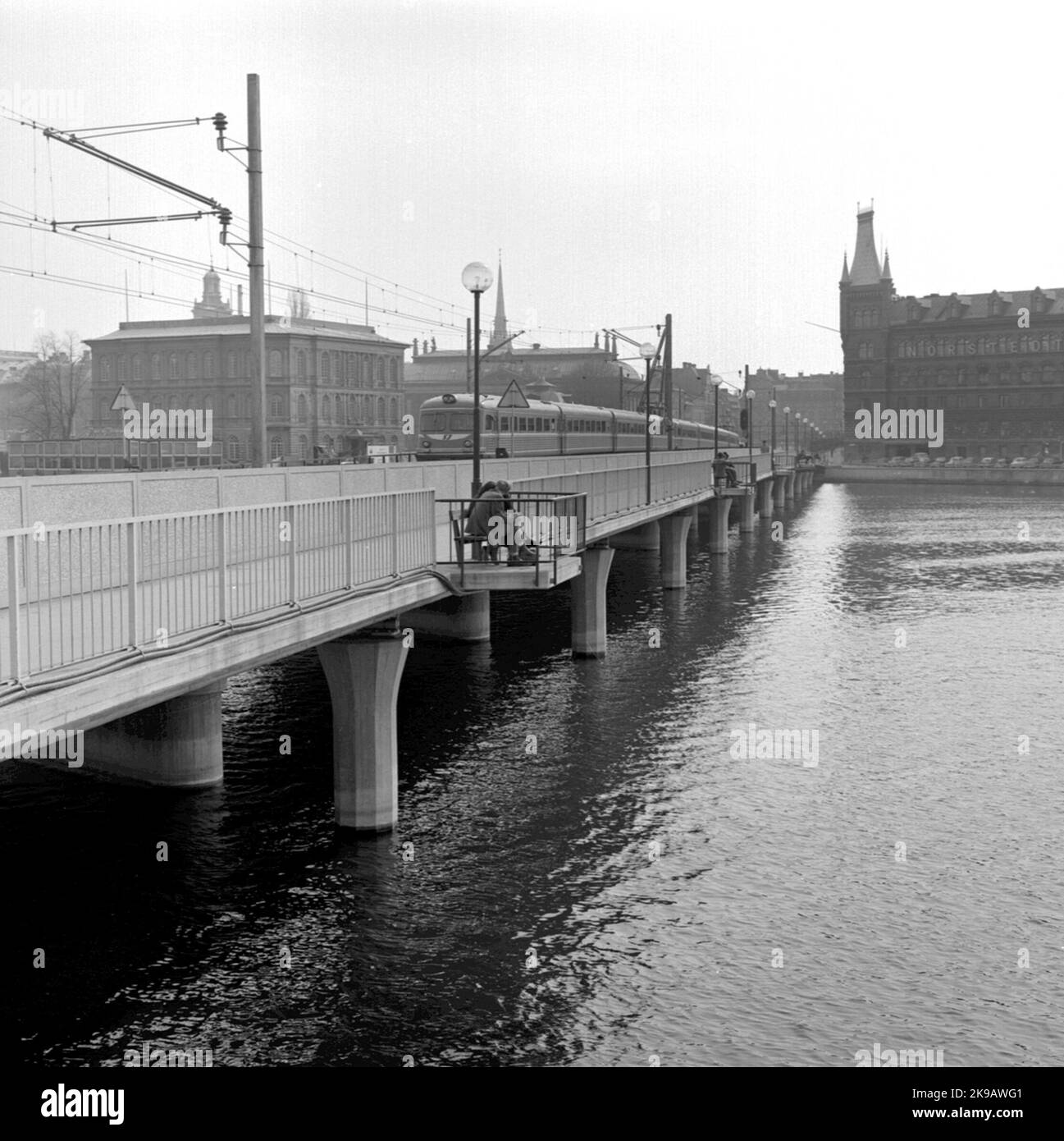 Fast tram/motor car trains State Railways SJ Y0A2 on Riddarholmsbron, on the route between ...