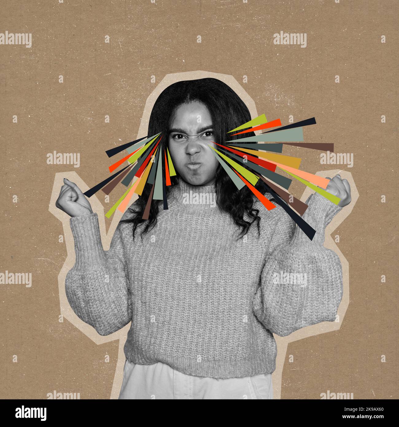 Boiling brain. Contemporary art collage, modern design. Family crises ...