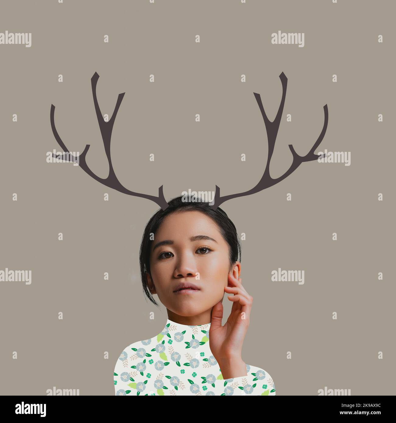 Contemporary art collage. Conceptual image. Young woman feeling sadness ...