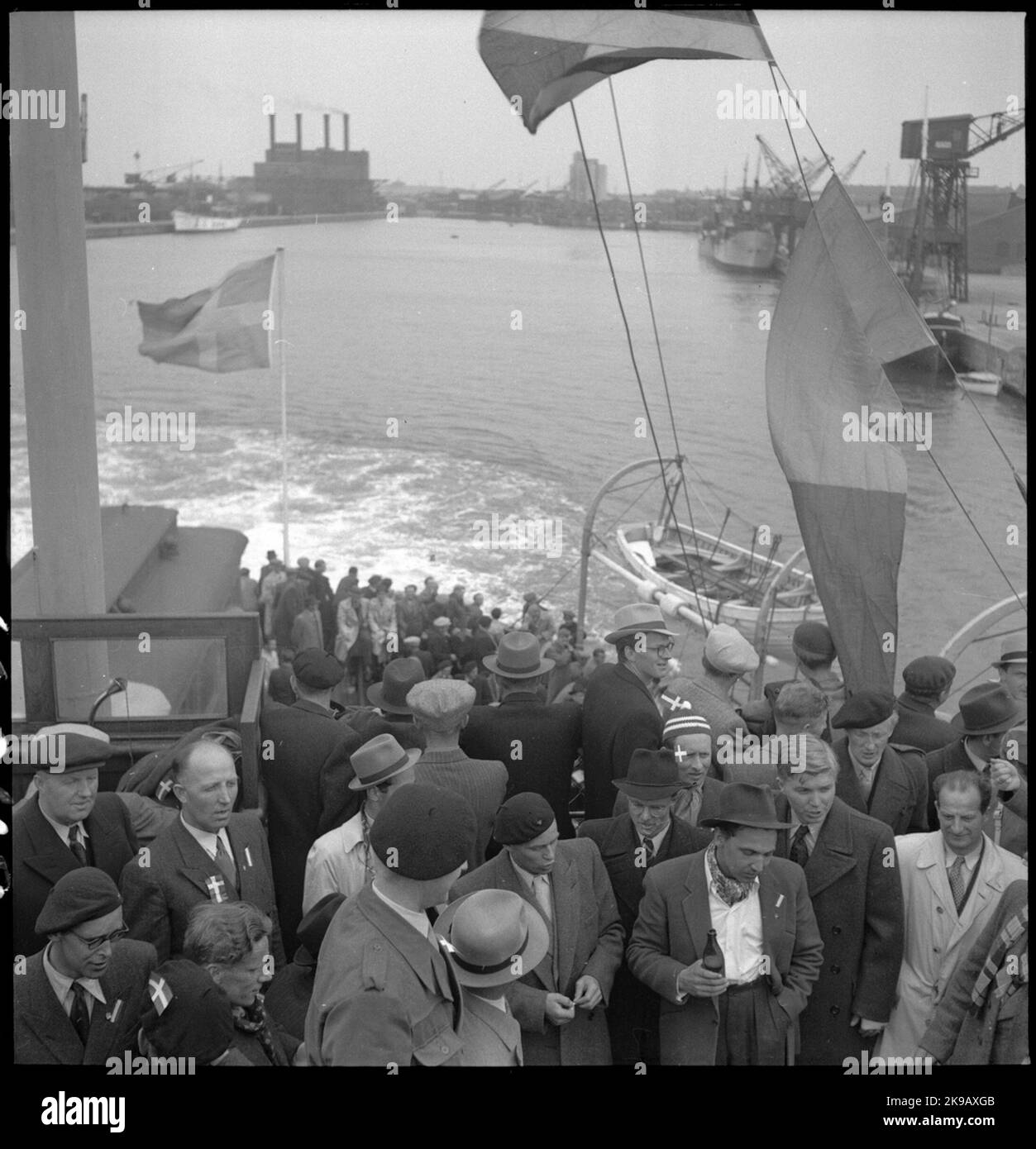 Danish refugees aboard the train ferry Malmö, on their way home to ...