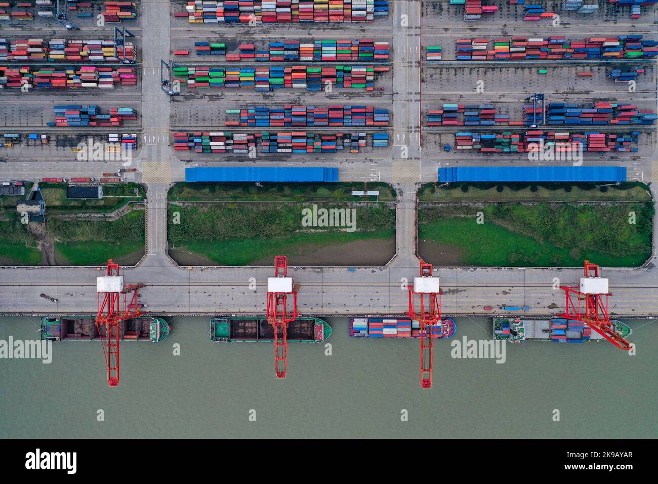 NANJING, CHINA - OCTOBER 27, 2022 - An aerial photo shows freighters ...