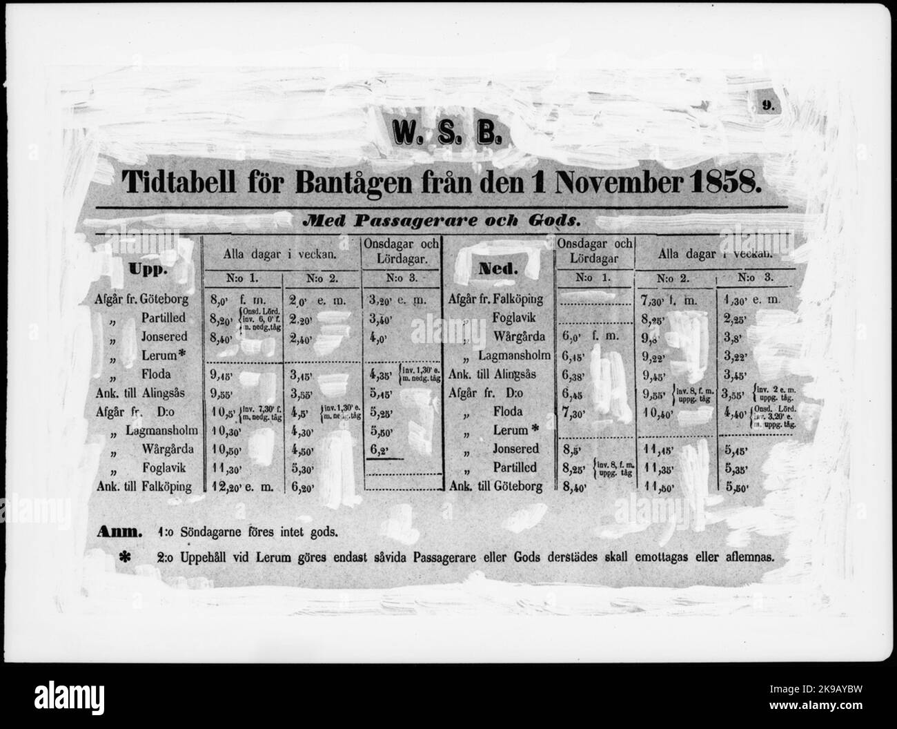 Timetable from 1858-11-01 for the western main line between Gothenburg ...
