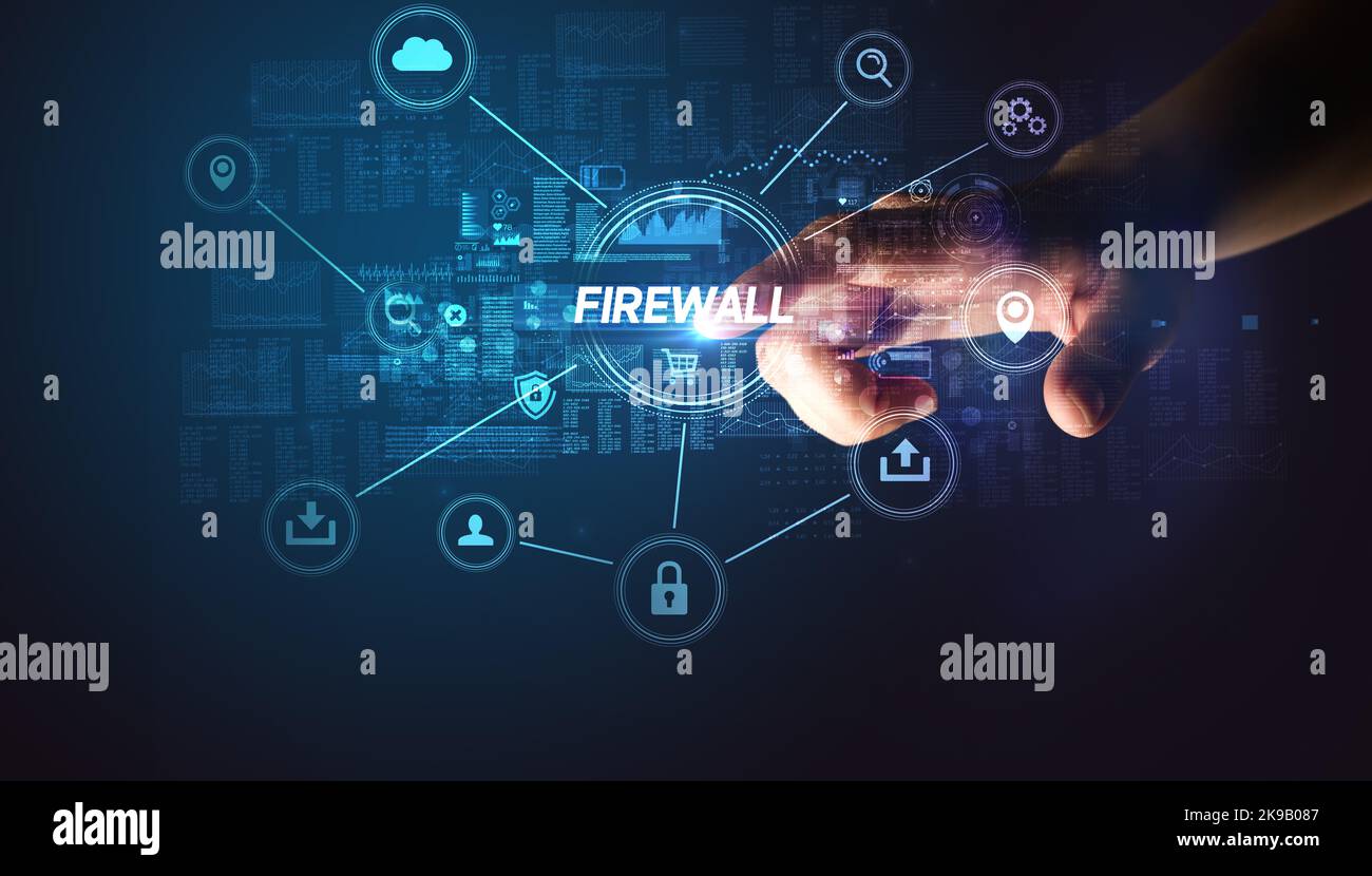 Hand touching cybersecurity button concept Stock Photo - Alamy