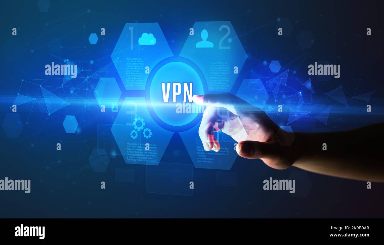 Hand touching digital button concept Stock Photo - Alamy