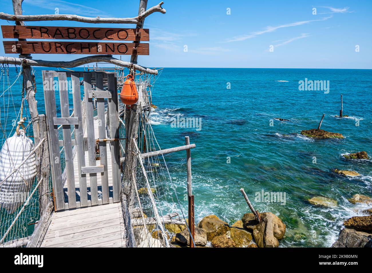 San Vito Chietino - 07-08-2022: High angle view of the Trabocco ...