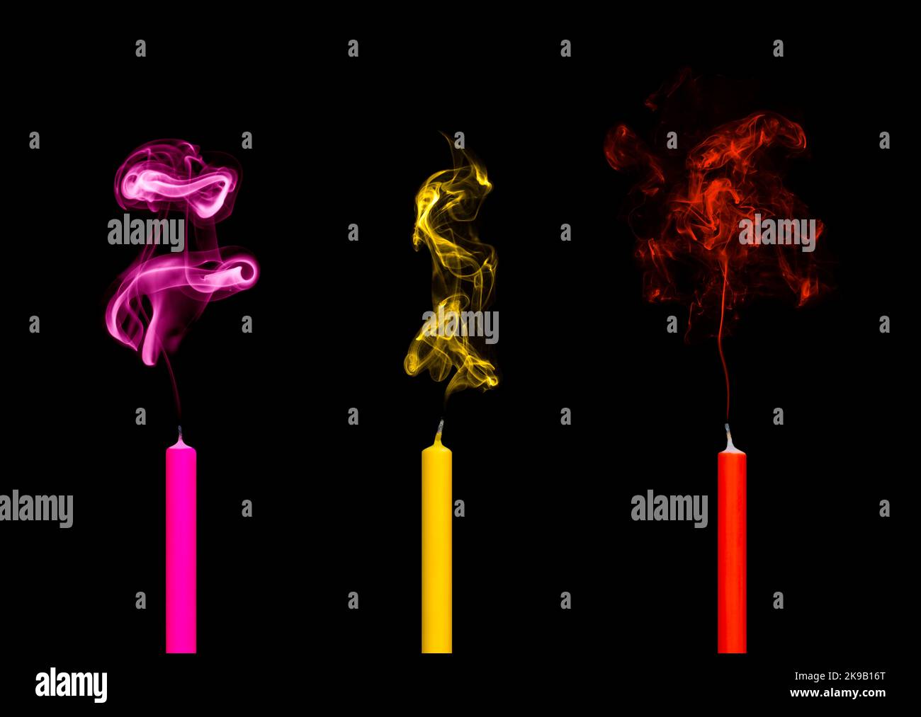 Three Extinguished Candles wtih Colorful Smoke Stock Photo - Alamy