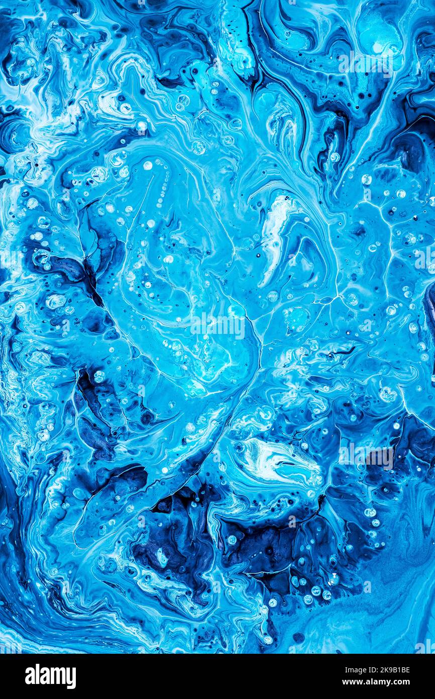 Free flowing blue and white acrylic paint. Random Waves and Curls ...