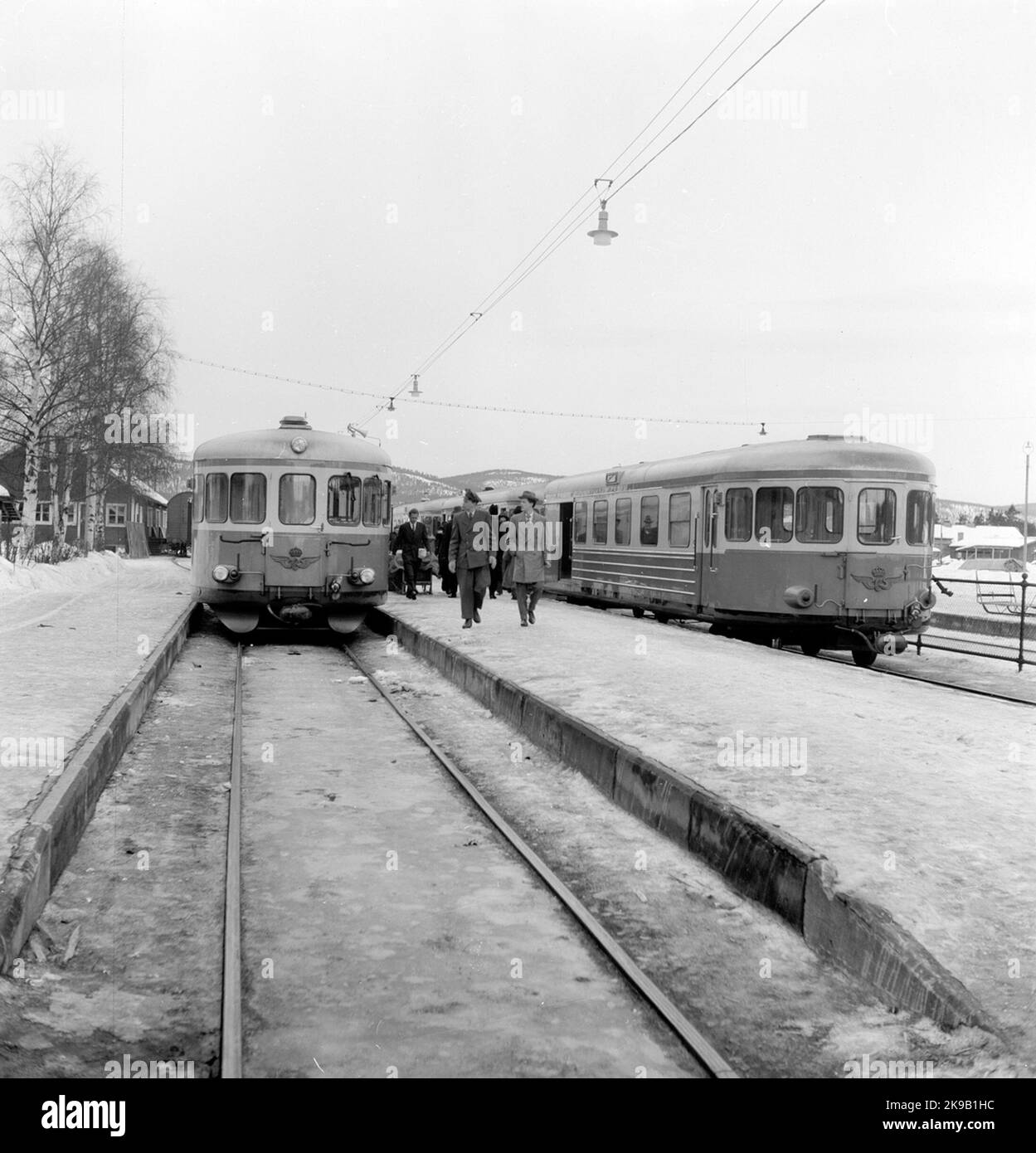 State railways, SJ Y6 Motor cars. Härjedalen, Sveg's station with ...