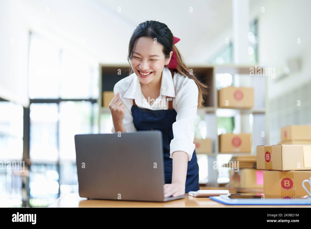 Starting small business entrepreneur of independent Asian woman smiling ...