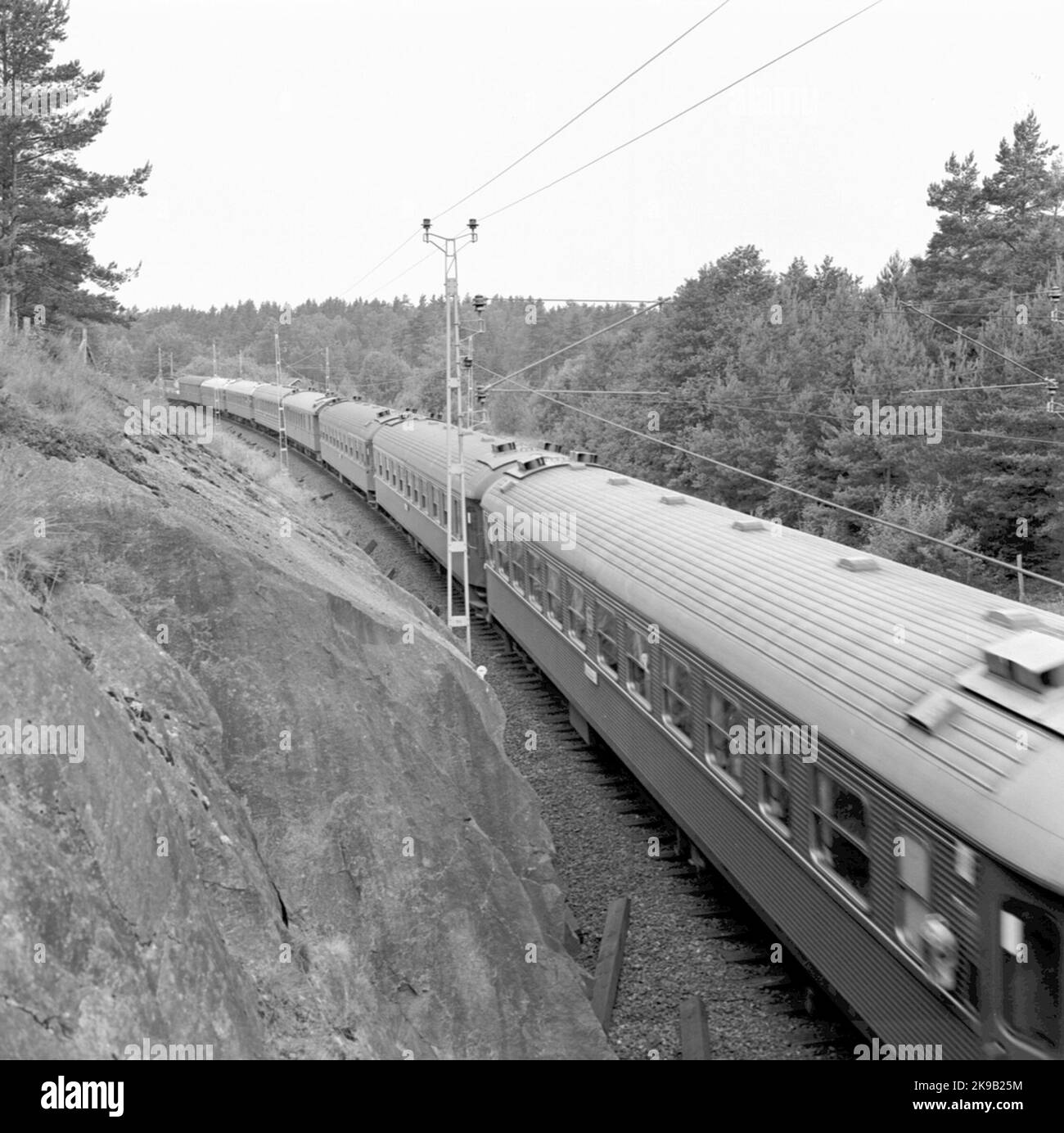 Passenger trains on railway Black and White Stock Photos & Images - Alamy