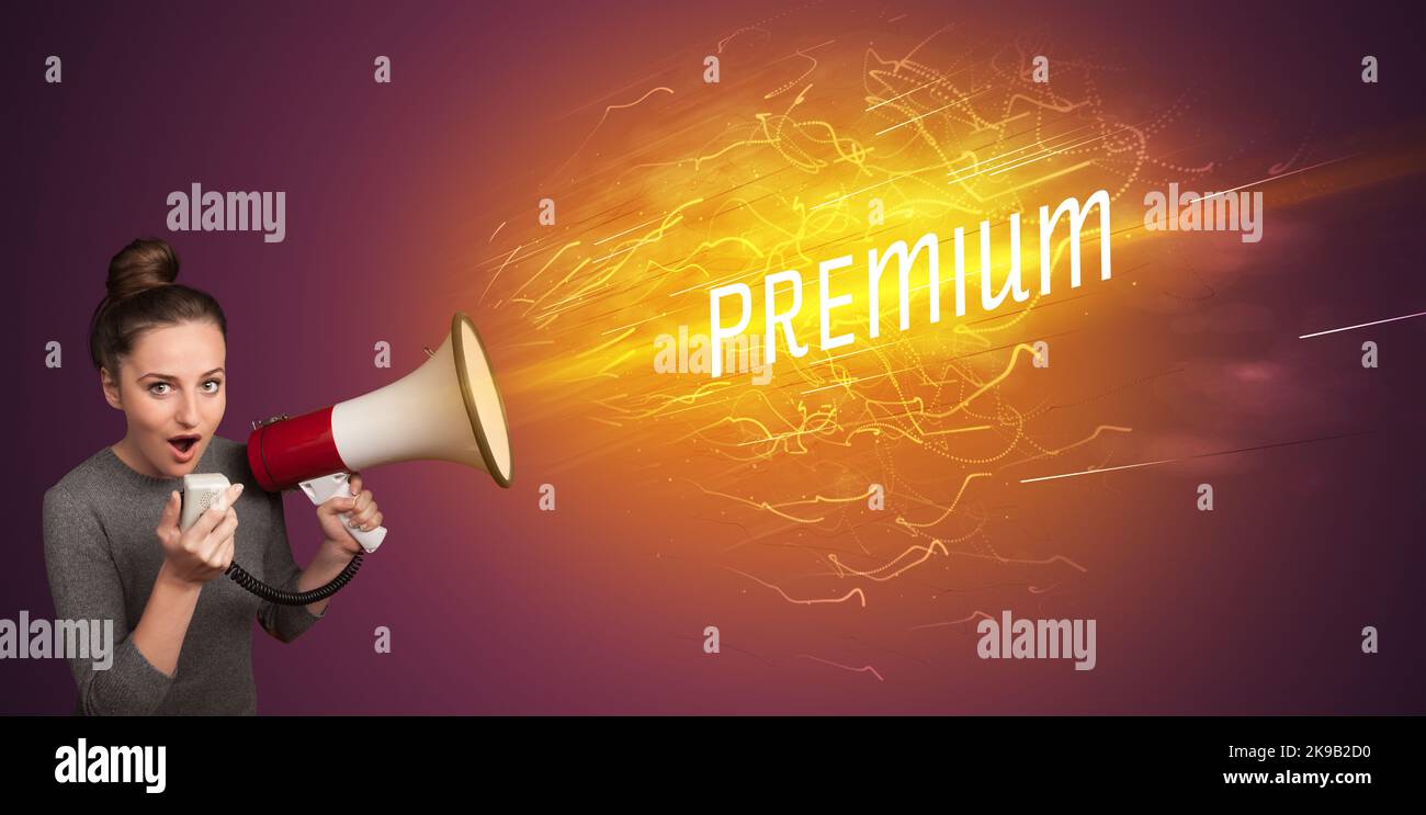 Young girld shouting in megaphone Stock Photo - Alamy