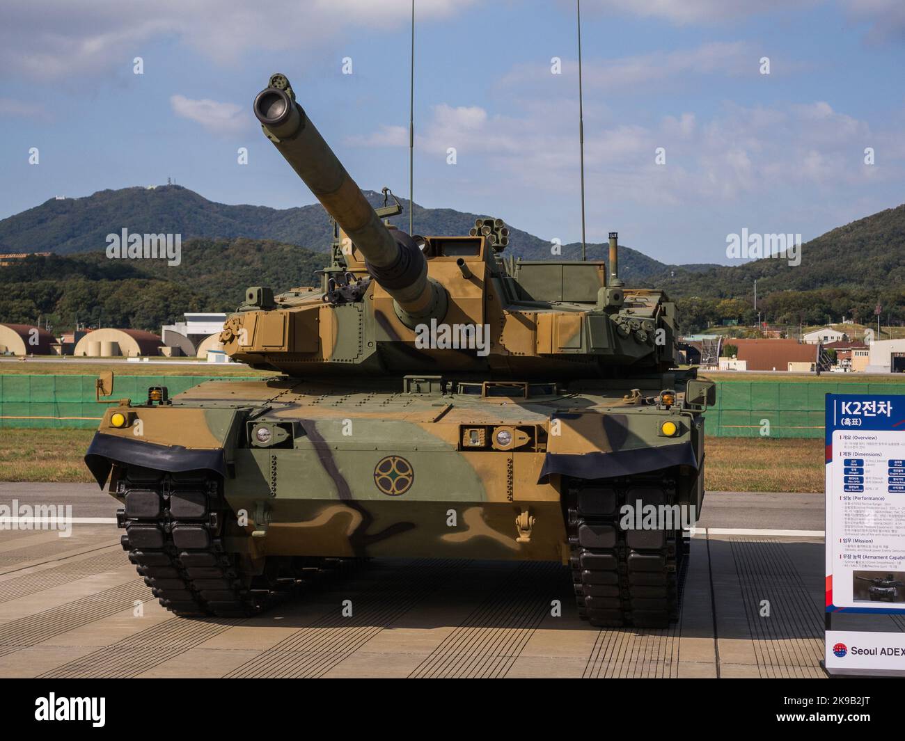 Seongnam, South Korea- Oct.15.2019: South Korean K2 120mm MBT (Main Battle Tank) in ADEX 2019 ...
