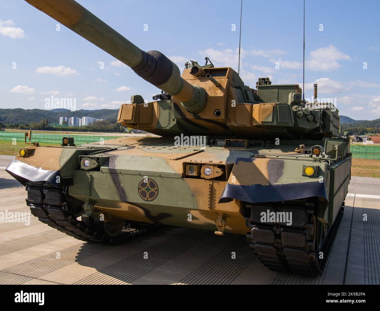 Seongnam, South Korea- Oct.15.2019: South Korean K2 120mm MBT (Main Battle Tank) in ADEX 2019 ...