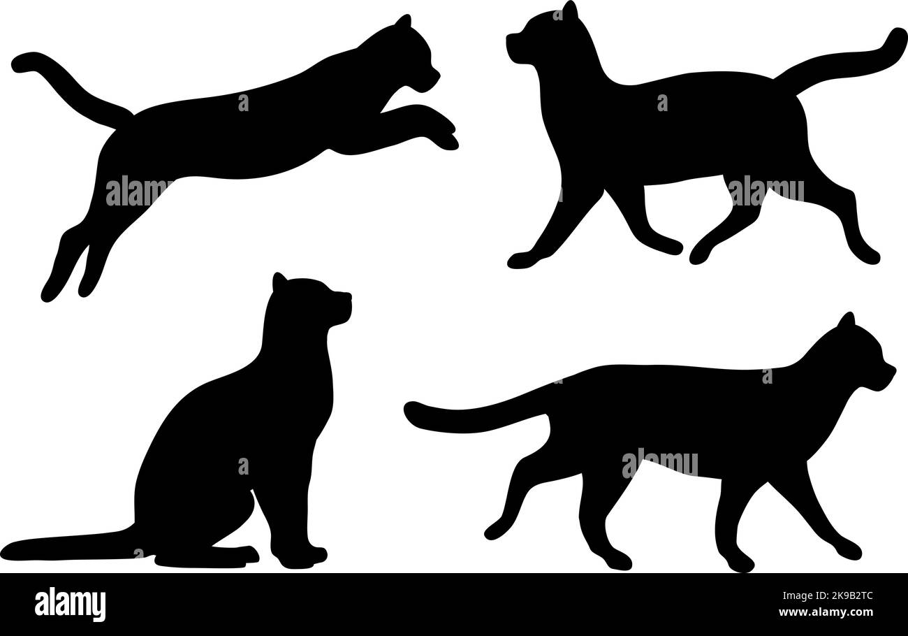 Vector set of flat hand drawn cats silhouette isolated on white ...