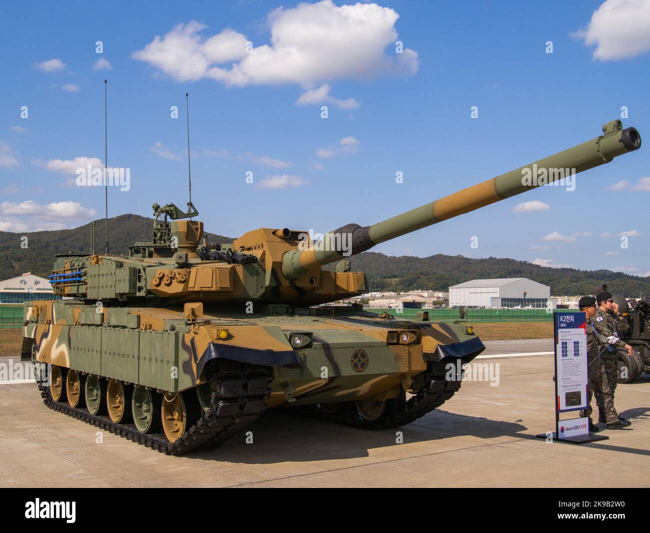 Seongnam, South Korea- Oct.15.2019: South Korean K2 120mm MBT (Main Battle Tank) in ADEX 2019 ...