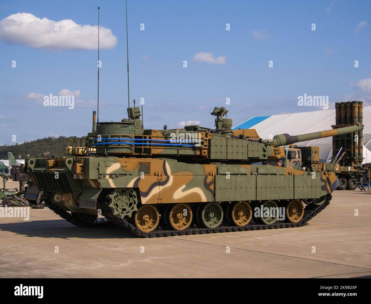 Seongnam, South Korea- Oct.15.2019: South Korean K2 120mm MBT (Main Battle Tank) in ADEX 2019 ...