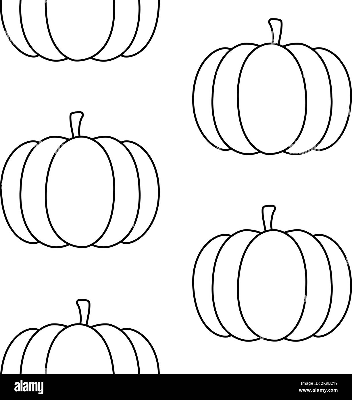 Vector seamless pattern of flat hand drawn outline pumpkin isolated on ...