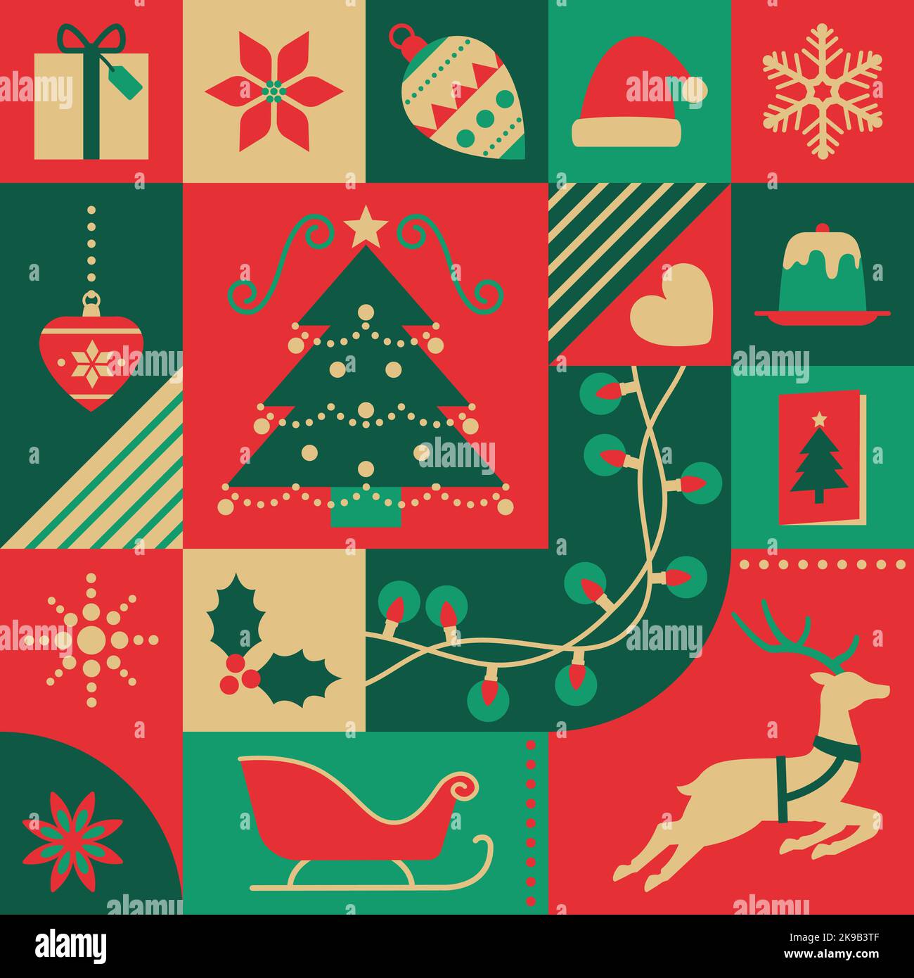 Christmas geometrical background with festive icons, seamless pattern ...