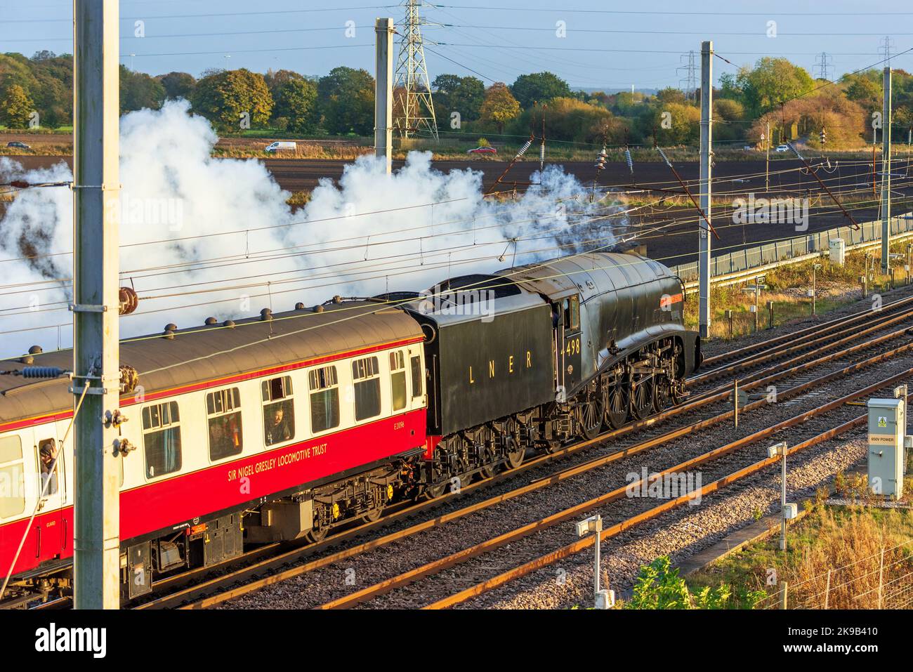 Sir Nigel Gresley steam locomotive heading south on the West Coast main ...