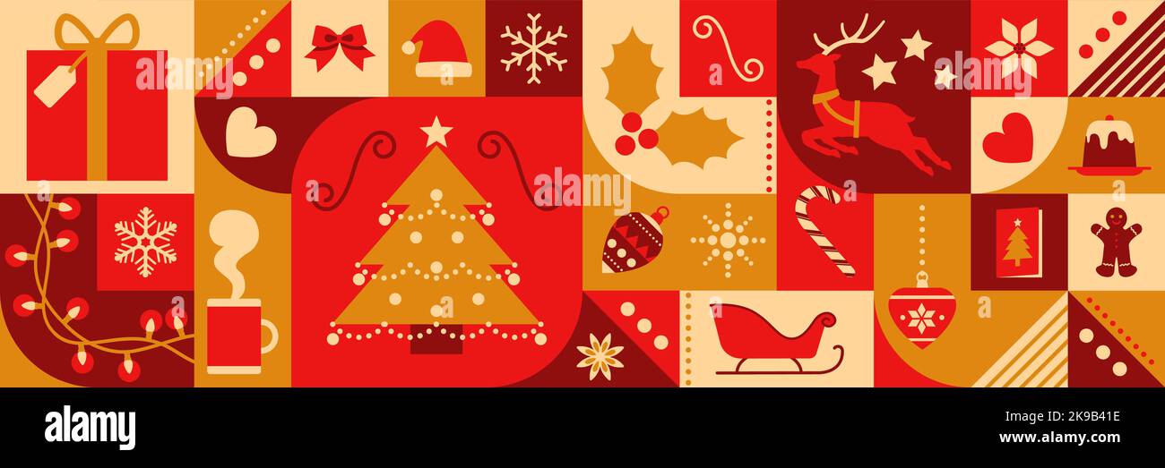 Christmas background with festive abstract icons, seamless pattern ...