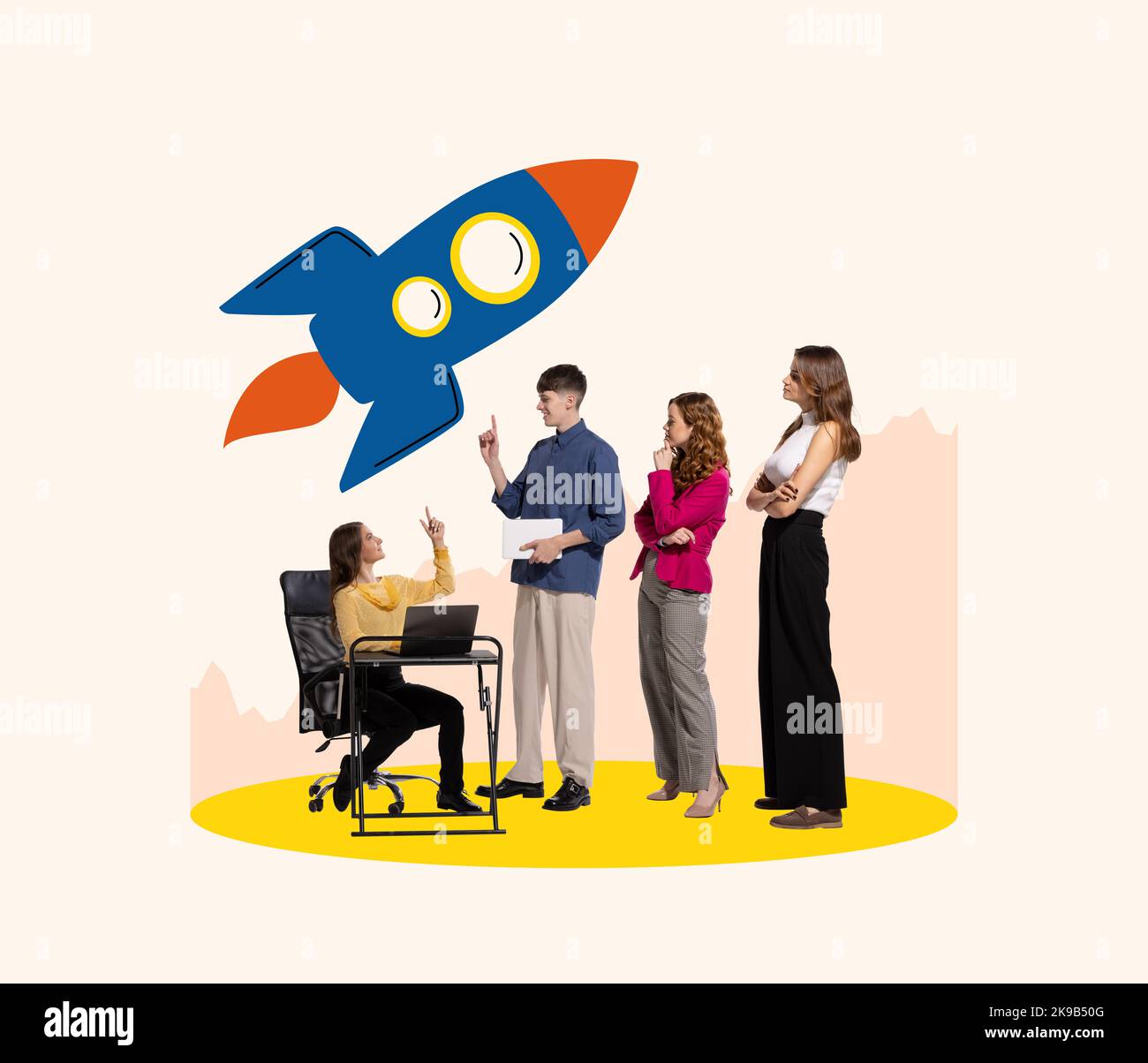 Group of young employees having consultation with manager, mentor on ...