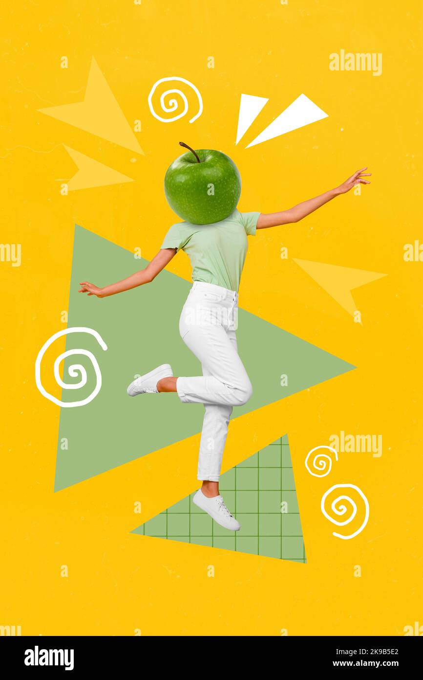 Collage photo of funny headless absurd caricature green apple woman ...