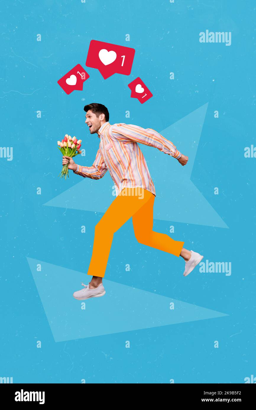 Collage artwork graphics picture of funny funky guy running fast ...