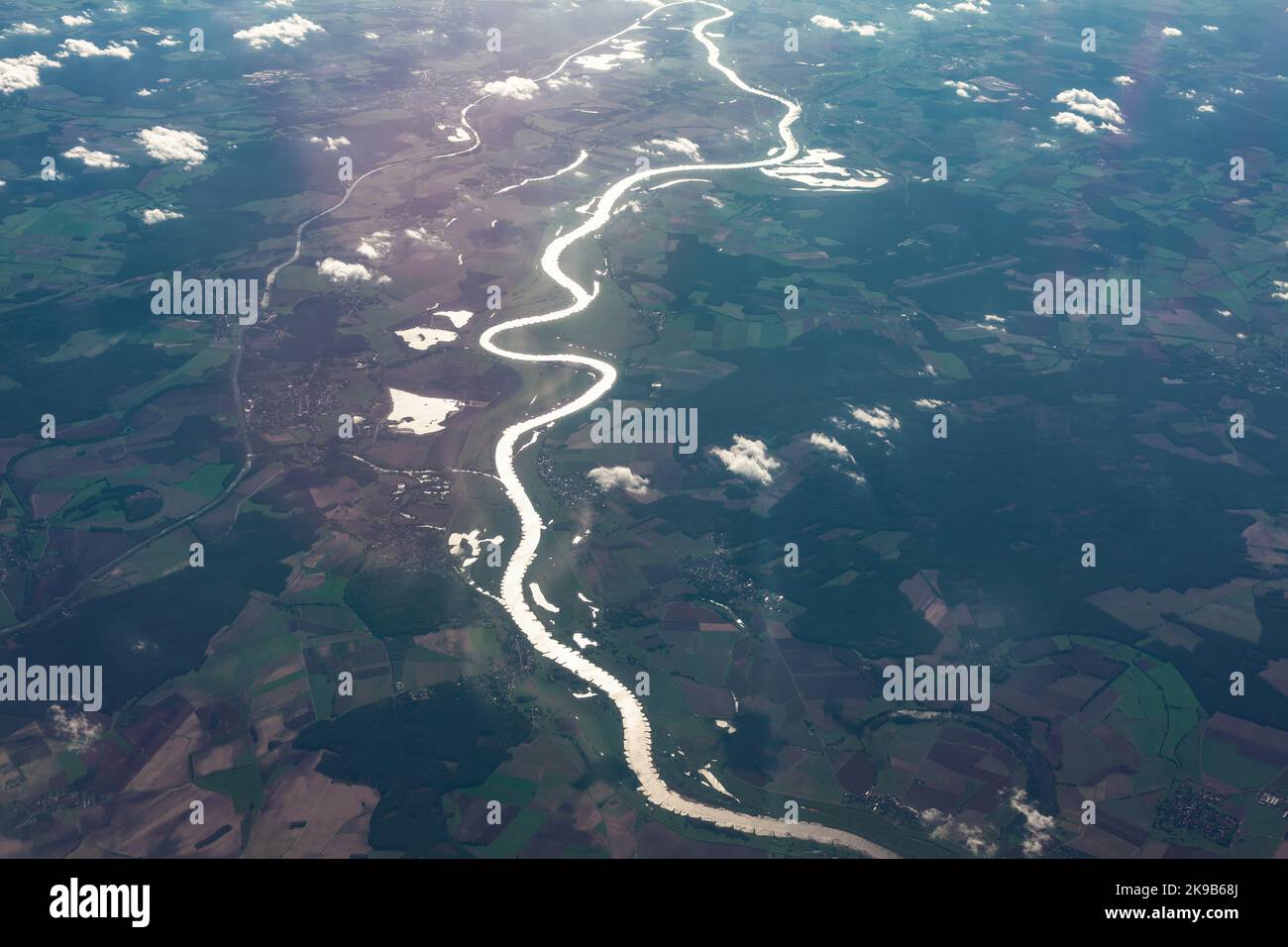 Aerial view of flowing river . River meander view from above Stock ...