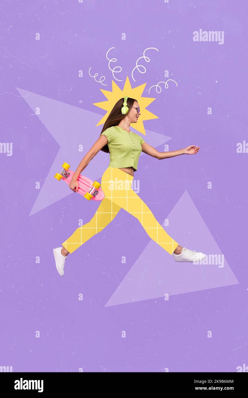 Collage side profile photo of young positive sporty woman idea how ...