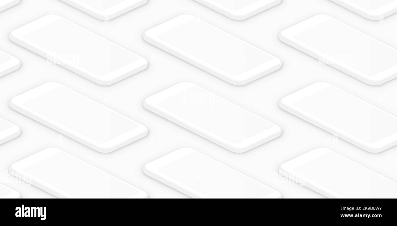 Clean white isometric smartphones. Realistic empty screen phones ...
