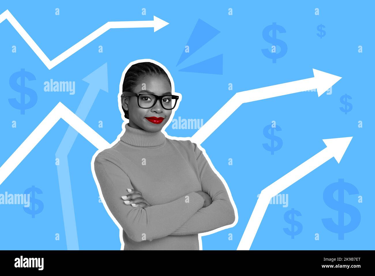 Creative 3d photo artwork graphics painting of confident smiling lady ...