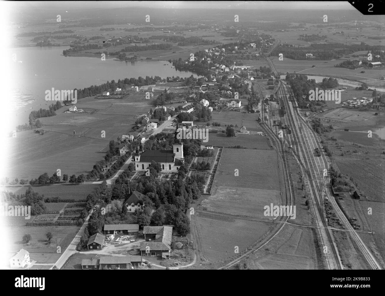 Aerial photo over the community. The railways in the bottom edge of the ...
