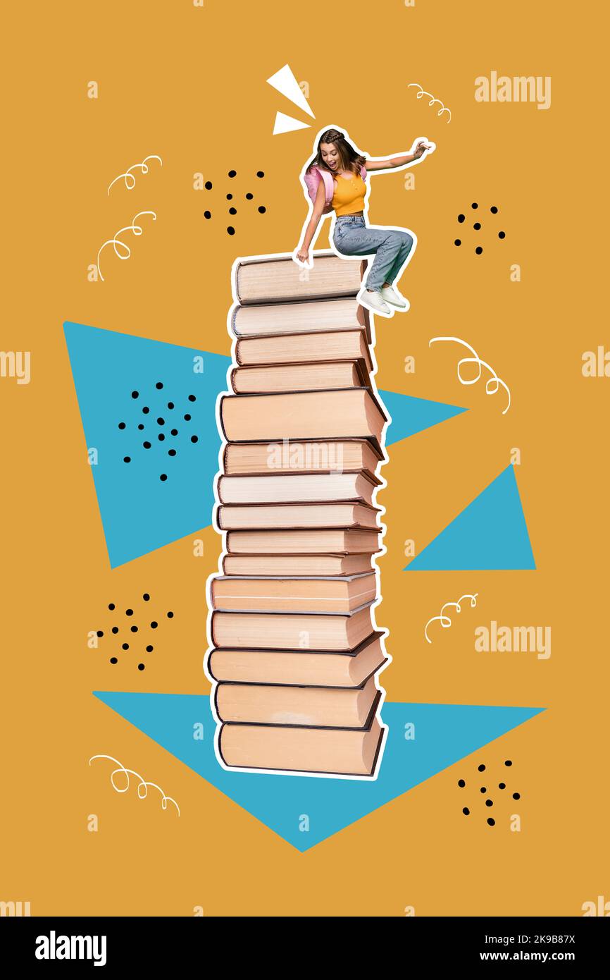 Creative abstract template graphics image of funny funky lady sitting ...