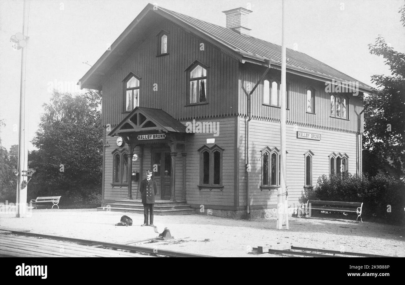 Hällbybrunn station. The man is probably station master Carl Berg, born ...