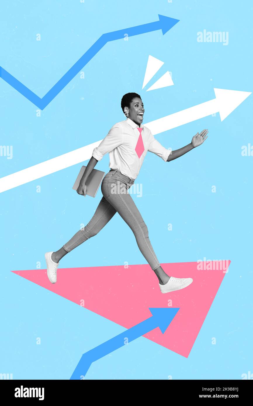 Vertical collage picture of excited person black white colors hold ...