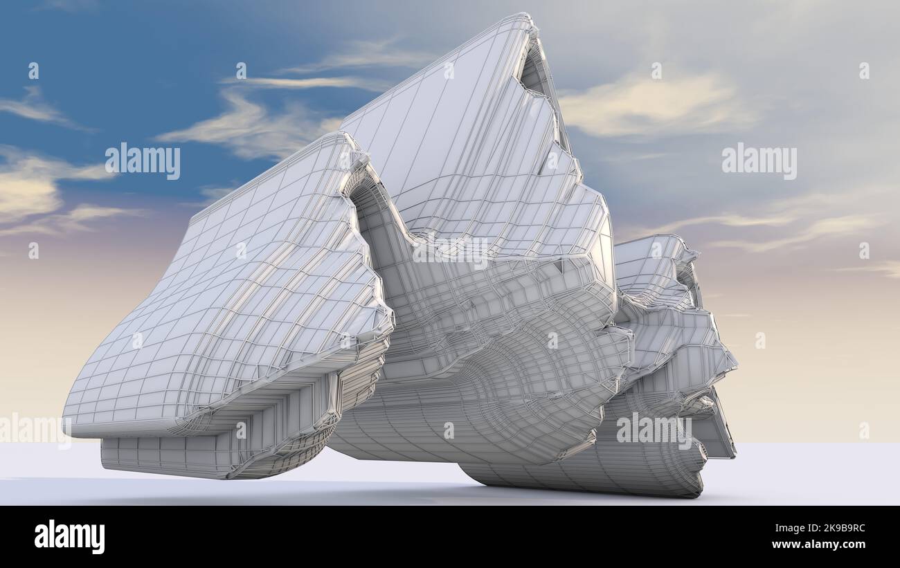 3D Illustration of an architectural structure based on the contours of ...