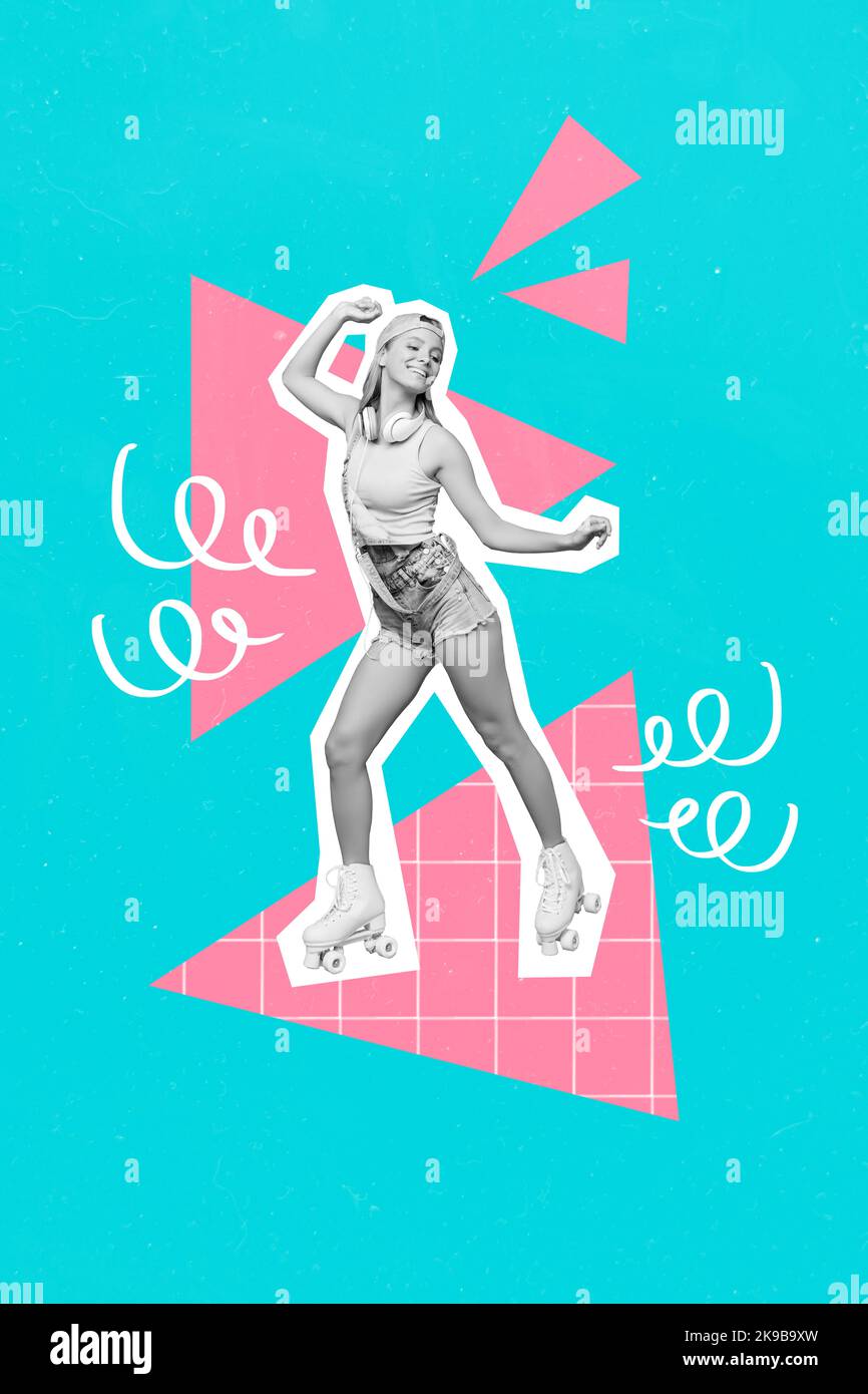 Vertical collage picture of overjoyed cheerful girl black white effect ... Vertical collage picture of overjoyed cheerful girl black white effect ...