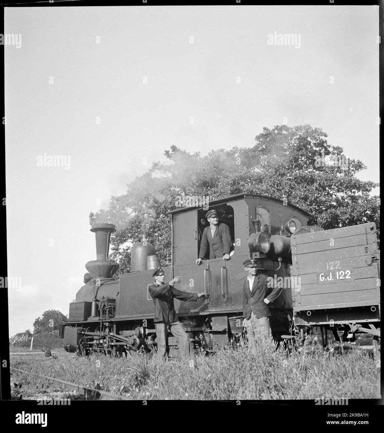 Staff with steam locomotive Gotlands Railways, GJ Lok 1 "Wisby Stock ...