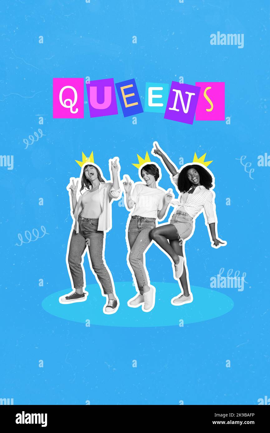 Vertical creative photo collage illustration of funky cheerful ...